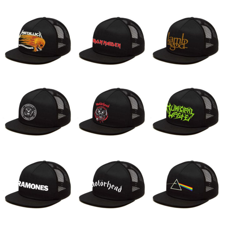 โลหะ Metallica โลโก้ Trucker หมวก Jaring Band Death Metal Snapback เบส ...