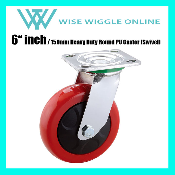 6 inch / 150mm Heavy Duty Round PU Castor wheels top plate Trolley Roda ...