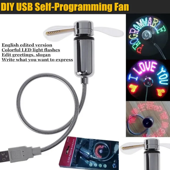 DIY USB LED Light Flash Self Program Fan Edit&Display Colorful Letters ...