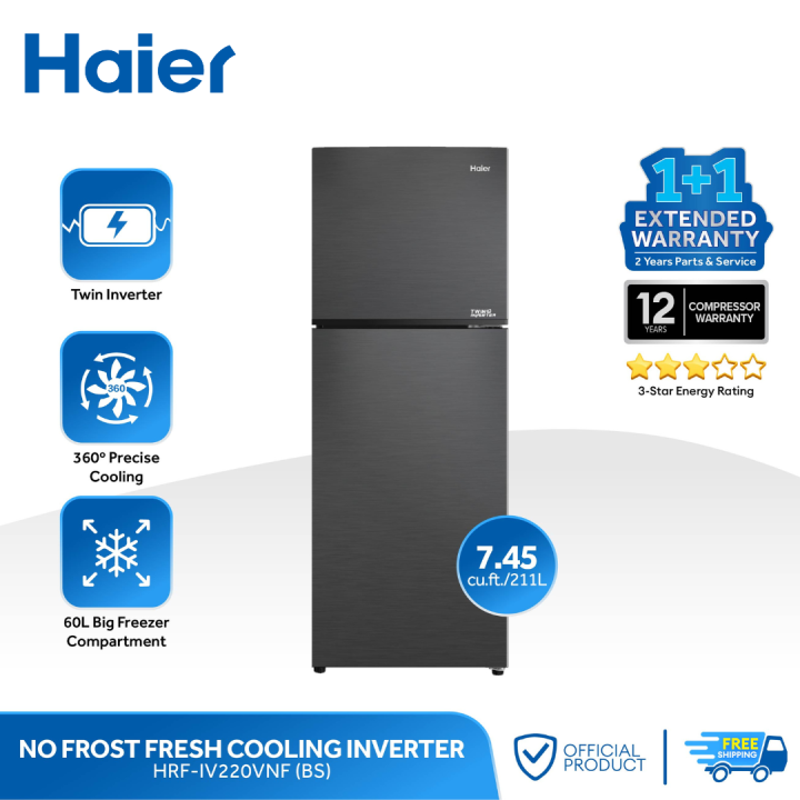Haier HRF-IV220VNF (BS) 7.5 cu.ft. Twin Inverter No-Frost Two Door Refrigerator | Lazada PH