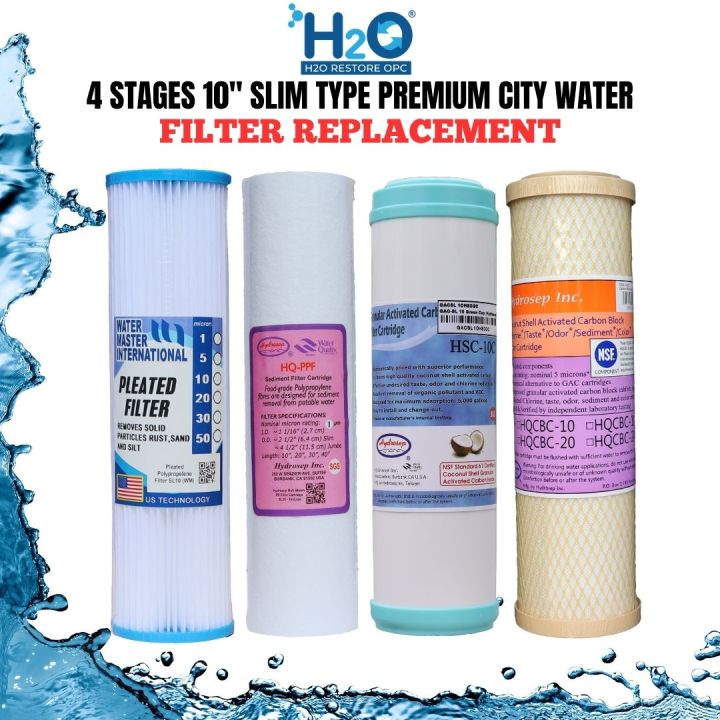 Water Filter 4 Stages 10" Slim Type Premium City Water Replacement ...