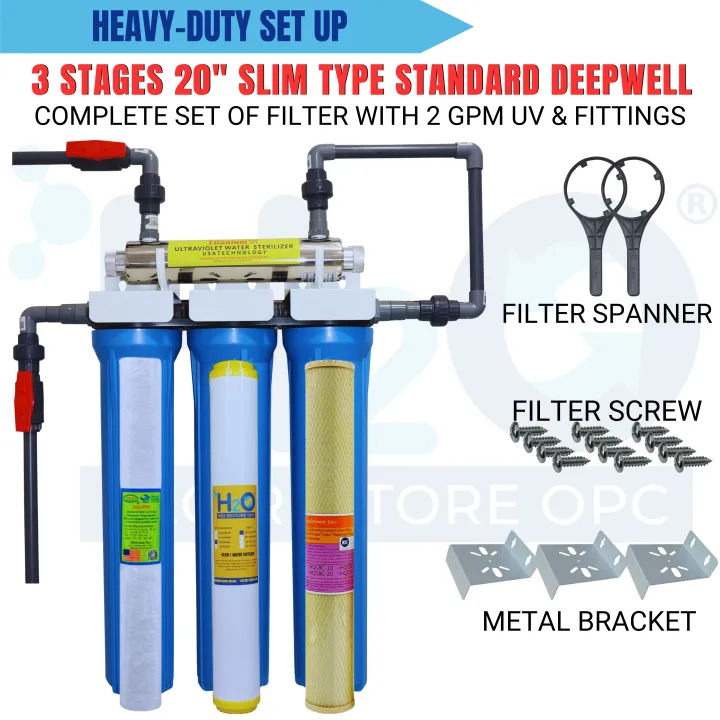3 Stages 20" Slim Type Centralized Water Filtration System + 2 GPM UV ...