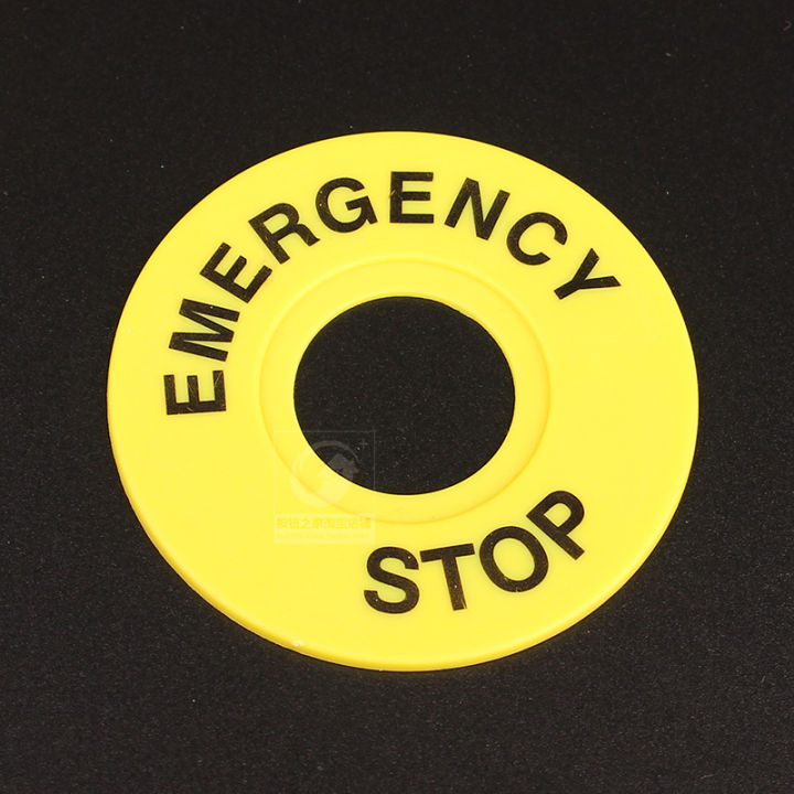 22mm EMERGENCY STOP switch warning sign yellow card button sign circle ...