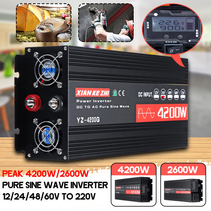 4200W/2600W Pure Sine Wave Inverter 12/24/48/60V TO 220V LCD Display ...