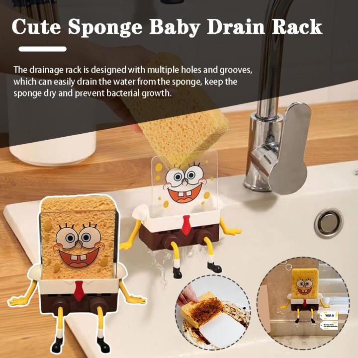 Cute SpongeBob Style Drain Rack Dishwashing Sponge Dish Cleaning Strong ...