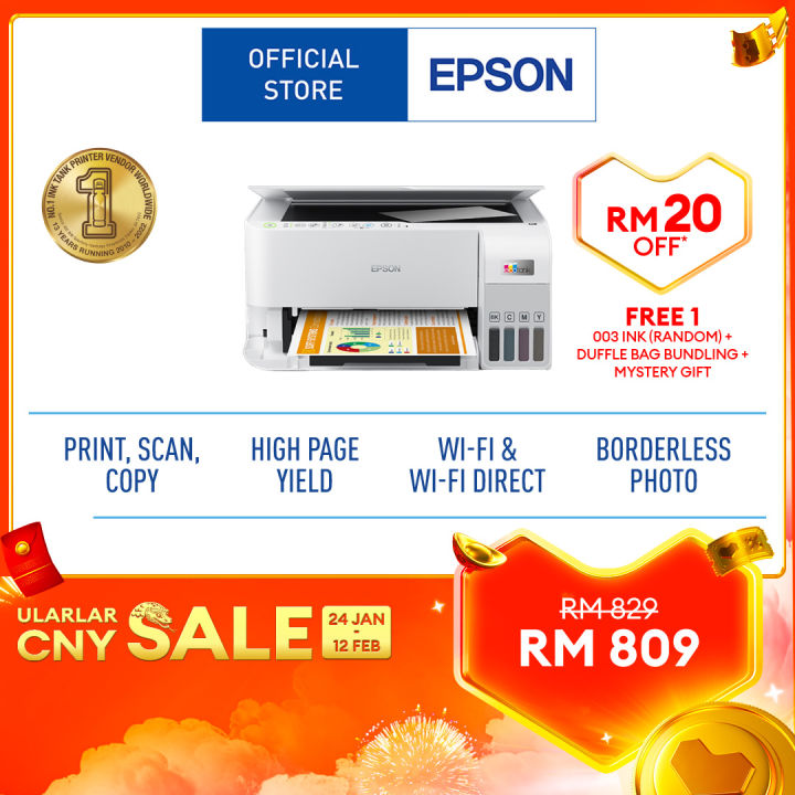 Free 1 Unit Ink + Duffle Bag Bundling + Mystery Gift [24 JAN] Epson EcoTank L3556 (White) A4 Wi ...