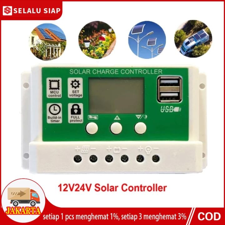 Solar Charge Controller 10A 20A 30A Cell PWM Pengisi Daya Surya 12V24V dengan LCD Controler for ...