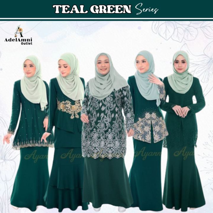 Tema Teal Green Baju Kurung Dewasa Plus size Plain Lace Moden Muslimah Terkini Tunang Bridesmaid ...