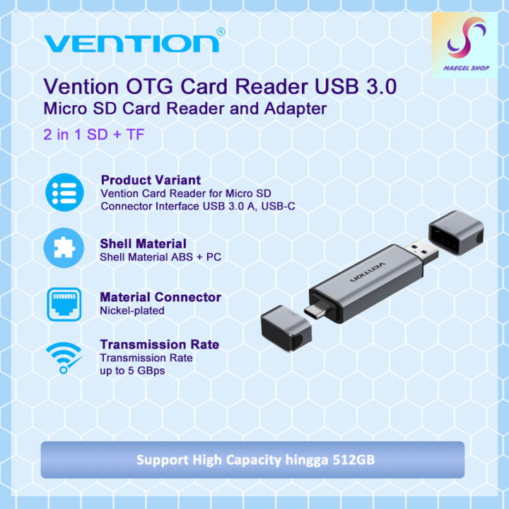 Vention USB OTG Card Reader 3.0 2 in 1 SD Card + TF up to 5GBps ...