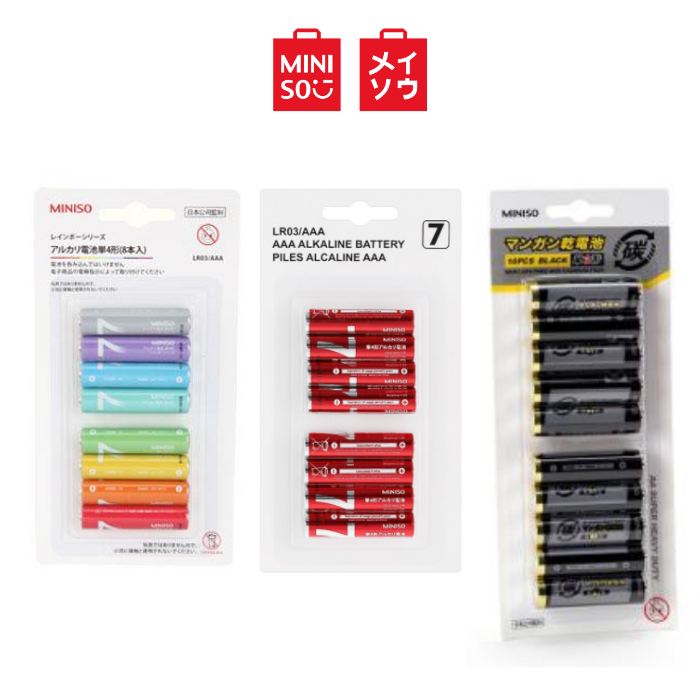 Miniso AA/AAA Battery Red & Multicolor Alkaline and Black Carbon Zinc ...