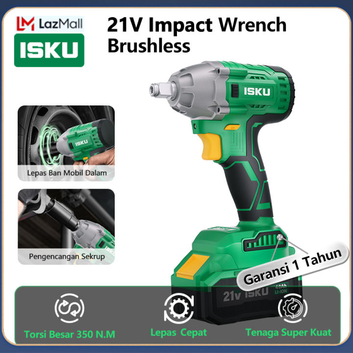 ISKU Cordless Impact Wrench Brushless 21V 350N.M Torsi Battery 350N.M ...