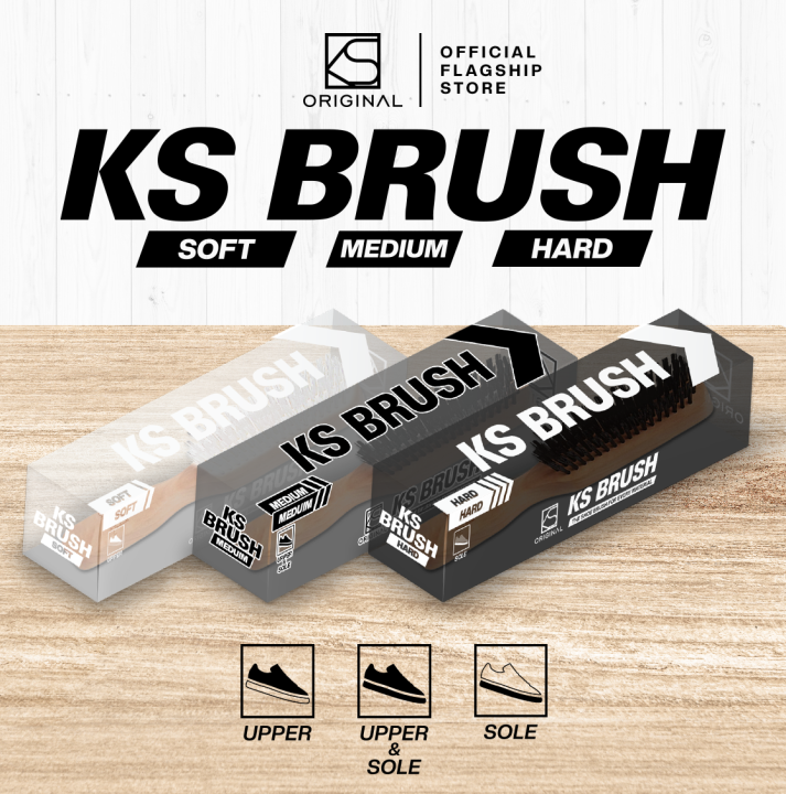 KS Brush Premium Shoe Brush Set Soft & Medium Horse Hair & Hard PP with ...
