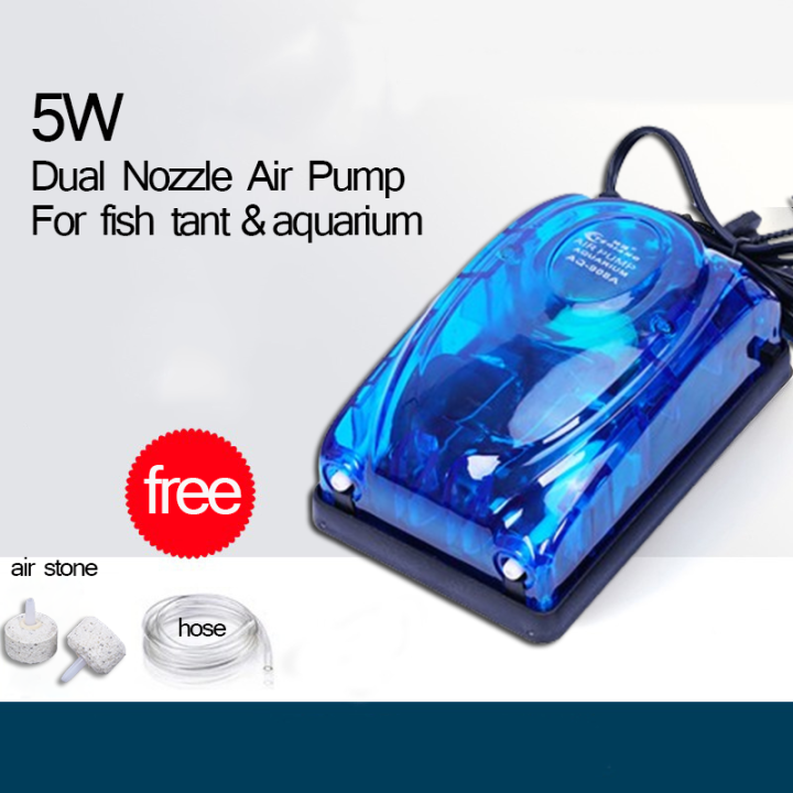 Dual Nozzle Aquarium Air Pump 5 Watts Fish Tank Oxygen Pump with air ...