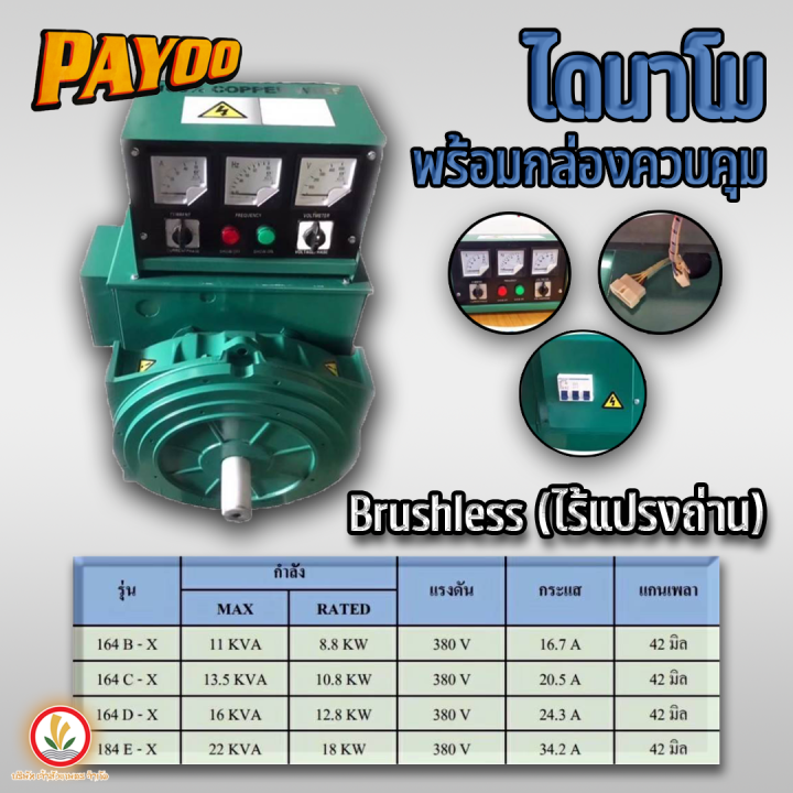 ไดนาโมเพลาลอย ไดนาโมปั่นไฟ ไดนาโมบลัชเลส ยี่ห้อ payoo รุ่น 8.8kw 10.8kw 12.8kw 18kw ไร้แปรงถ่าน ...