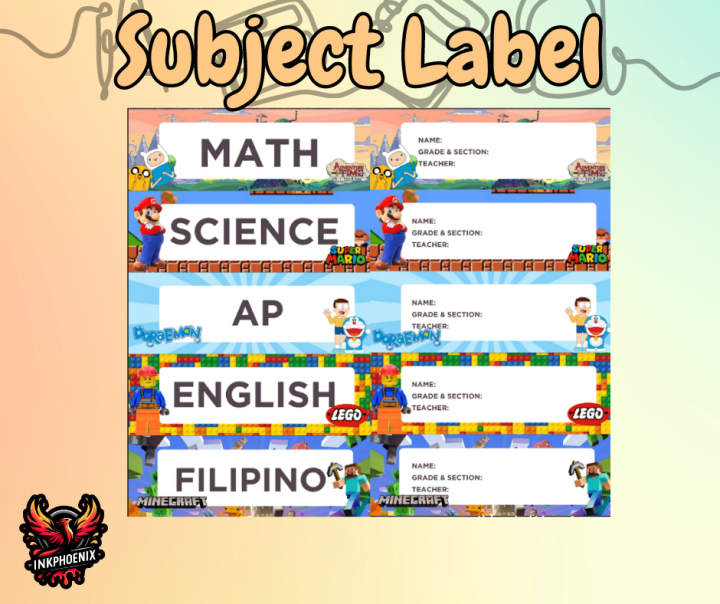 ONE PIECE/ MOBILE LEGENDS/ BLUEY/ POKEMON/ SUBJECT LABEL AND NAME ...