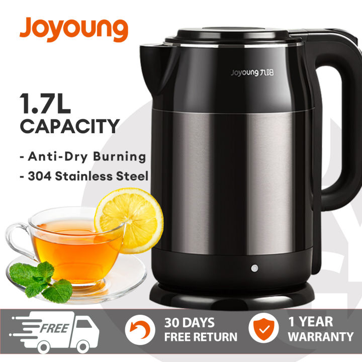 Joyoung Electric Kettle Stainless Steel, 1.7L Double Wall Stainless ...