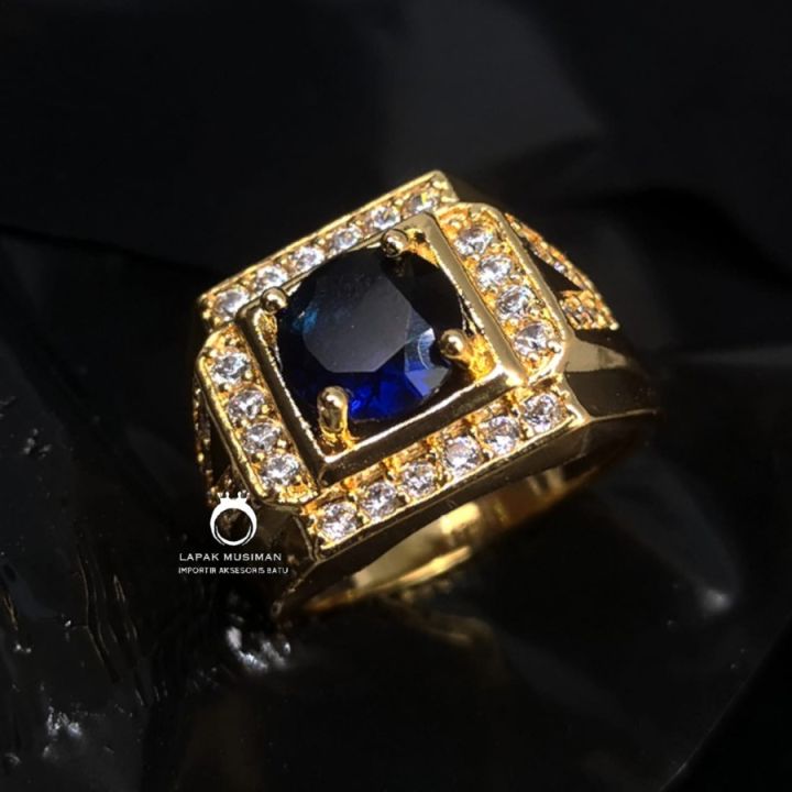 Cincin Pria Warna Kuning Emas Diamond Ruby King Saphire | Lazada Indonesia