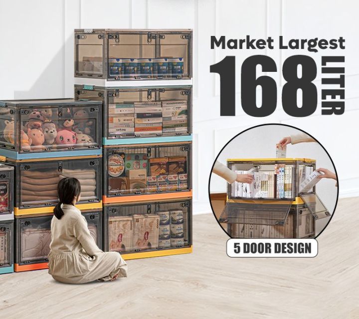 NEW VERSION 5 Door 168L Foldable Storage Box with Lid Large Capacity ...