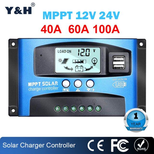 Solar MPPT 100A 60A 50A 40A 30A Charge Controller Dual USB LCD Display 12V 24V Solar Cell Panel ...