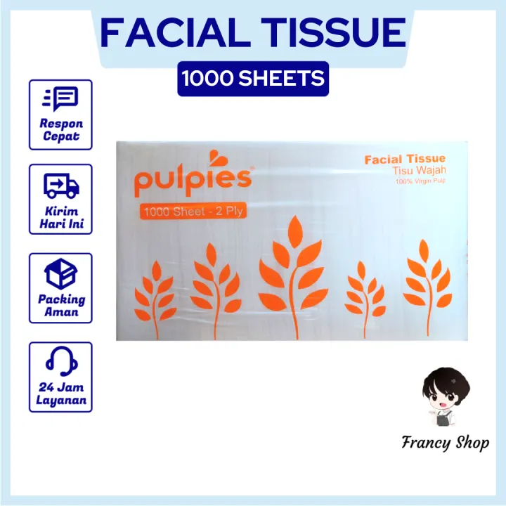 Pulpies Facial Tissue 2 Ply Tisu Wajah Jumbo Pack 1000 Sheets | Lazada ...