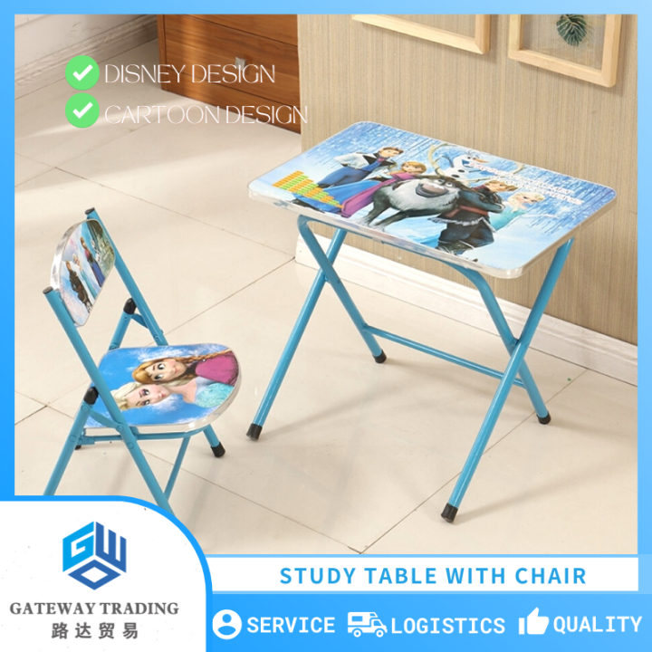 Study Table For Kids With Chair Seat Backrest Metal Frame Set Cartoon ...