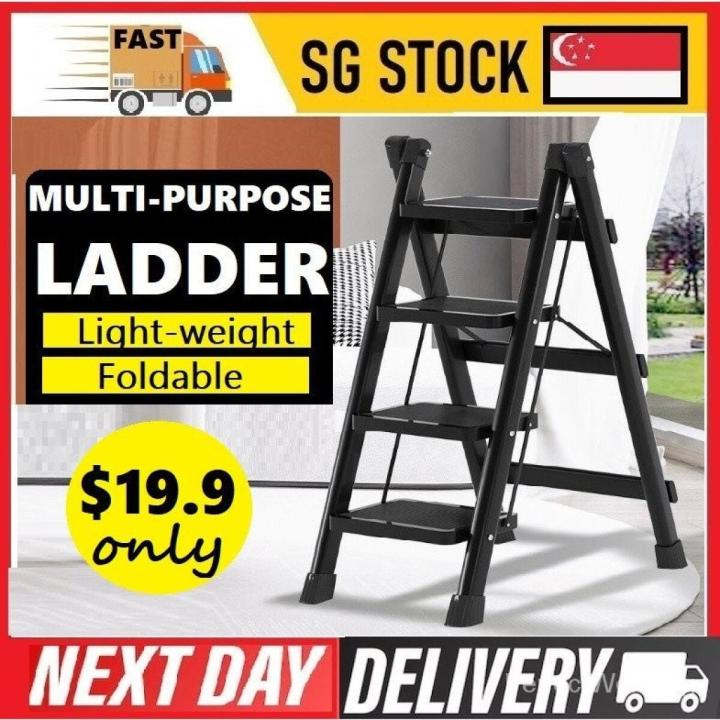 【SG local send】foldable Step Ladder 2/3 And 4 Steps Black Foldable Step ...