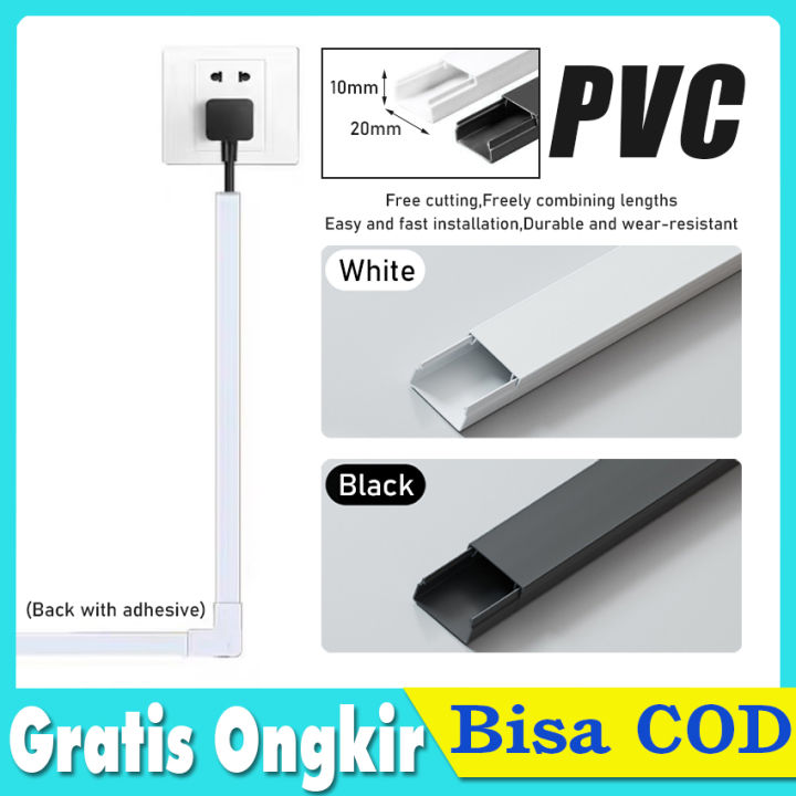 1 Meter Penutup Kabel Dinding Tempel Dinding Lantai Kabel Cable Duct Ducting Dak Pvc Pelindung ...
