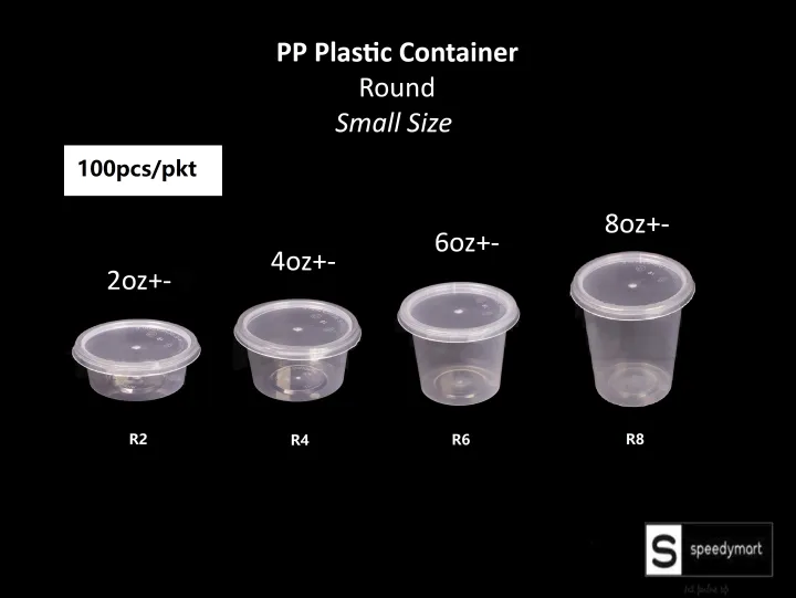 Bekas Plastik [100pcs] 2oz 4oz 6oz 8oz - Small Size Round Container ...