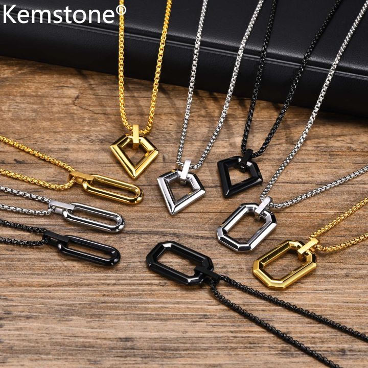 Kemstone Stainlesss Steel Geometry Oval Rectangle Black Silver Gold ...
