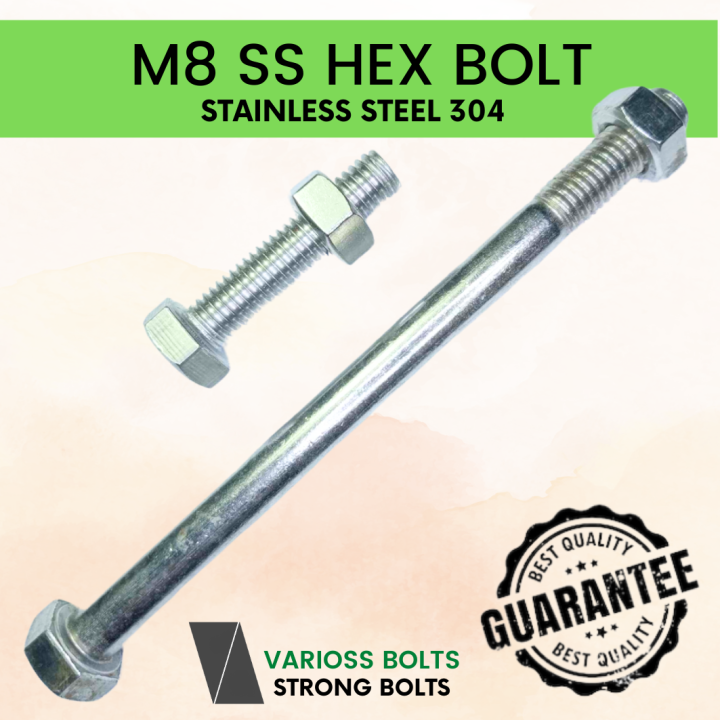 M8 Stainless Steel 304 Hexagonal Bolt, 8 mm diameter ( body ), SS Hex Capscrew Cap Screw, Strong ...