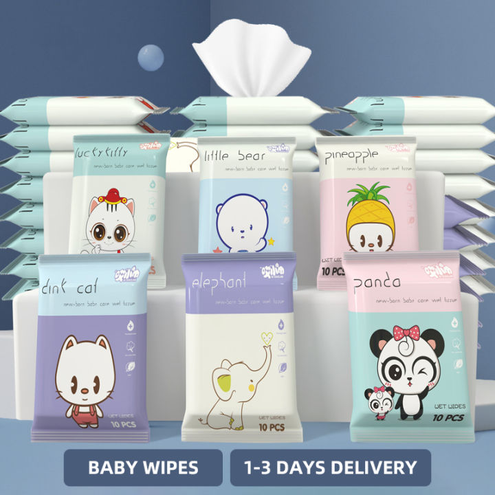 10pcs/Pack Baby Carton Safety Wet Wipes Cleaning Hand Mouth Portable ...