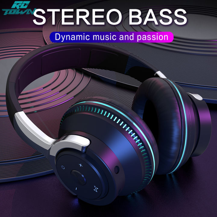 Bluetooth-compatible Headset RGB Bass Stereo Retractable Folding Design ...