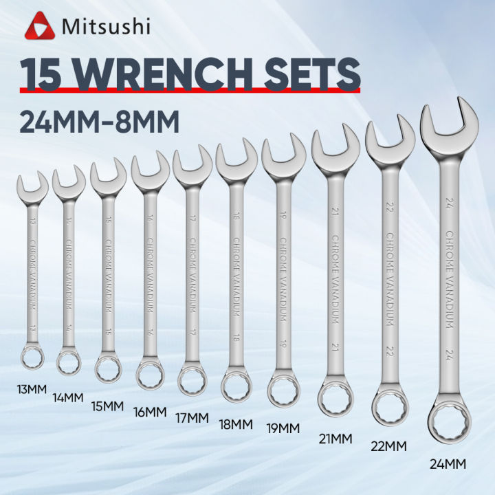 Mitsushi 15pcs Open Wrench Tools Set 8 to 24 High Hardness Wrench Heavy ...