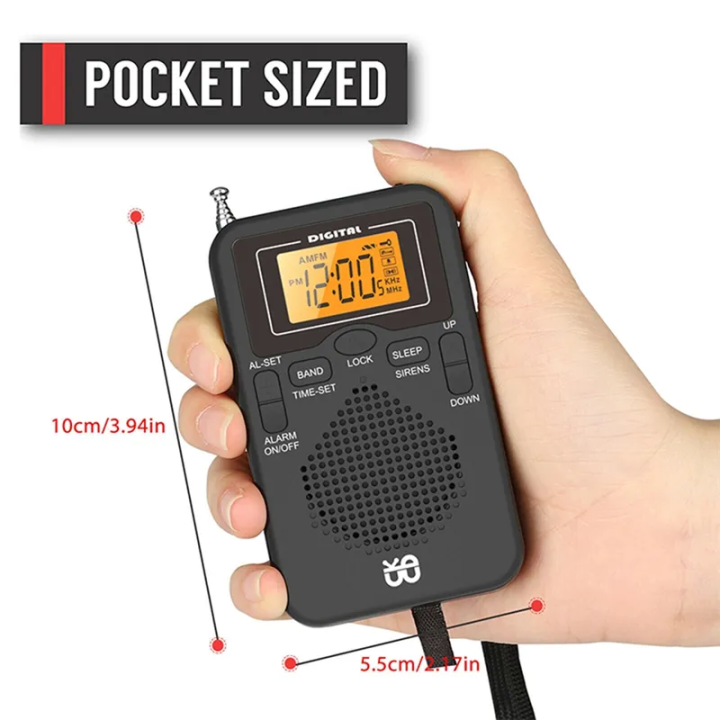 Portable Radio Mini AM FM Weather Radio Pocket Radio LCD Screen Digital ...