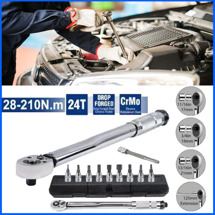 Preset adjustable torque wrench 1/2" 28-210nm Torque Socket Set 3/8” 19 ...