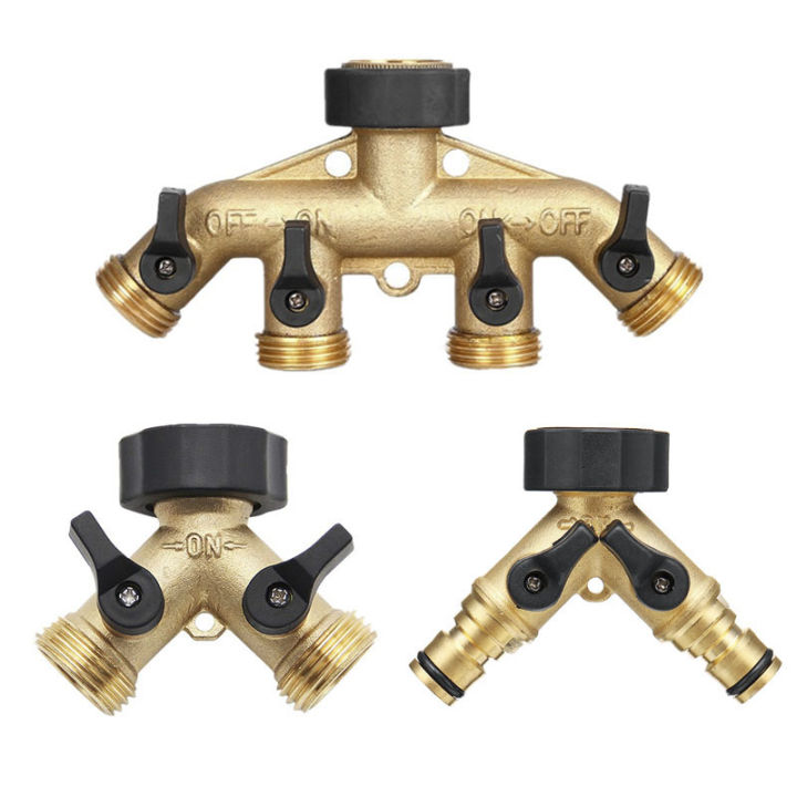 Fast Shipping 3/4" 2/4 Way Brass Garden Hose Splitter Y-Type Watering ...