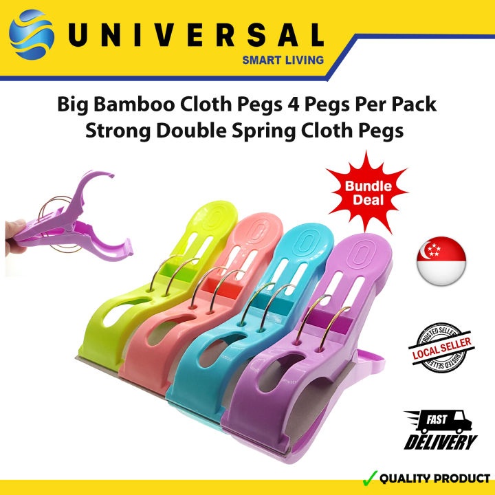 [SG SHOP SELLER] Colorful Big Bamboo Strong Double Spring Cloth Pegs 4 ...