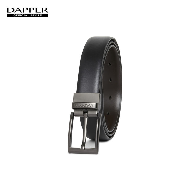 DAPPER เข็มขัดผู้ชาย หนังแท้ Modern Matte Pin Buckle ใส่ได้ 2 ด้าน สีดำ | Lazada.co.th