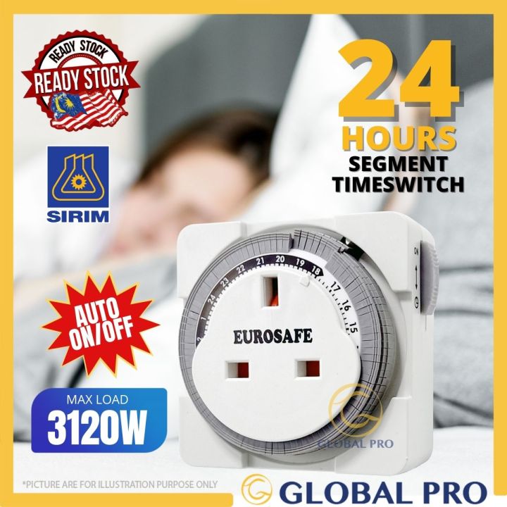 SIRIM EUROSAFE/RAPID-TECH/SUNSTAR/DLX 24Hours Segment Timer Switch Programmer 13A Plug In ...