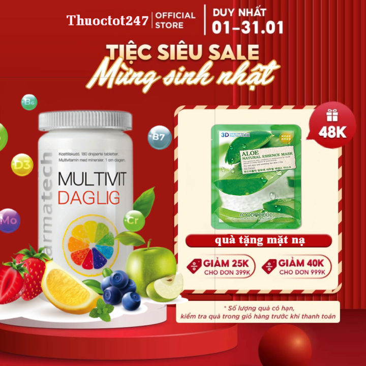 Viên uống bổ sung vitamin và khoáng chất MULTIVIT DAGLIG 180 viên | Lazada.vn