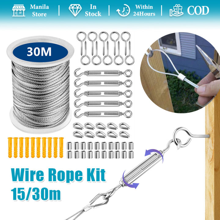 Cable Railing Kits 15/30m Stainless Steel Wire Rope Cable Turnbuckle ...