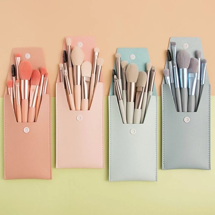 8 Mini Portable Makeup Brushes Set with Bag Liquid Foundation Blush ...