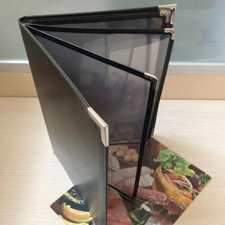Black leather cover Menu book with 4 pages 8 faces Menu holder Menu ...