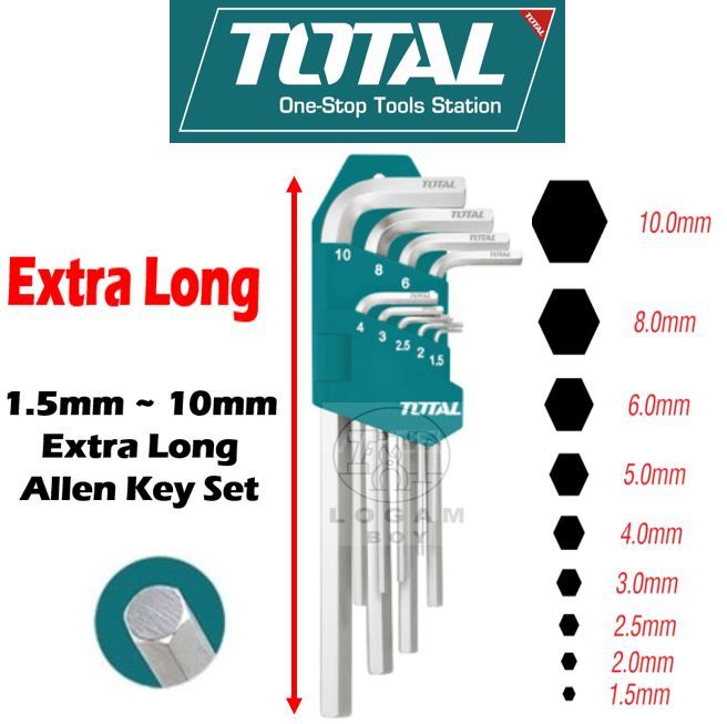 TOTAL ALLEN KEY 1.5-10mm BALL POINT EXTRA LONG 9pc ALLEN KEY SET ...