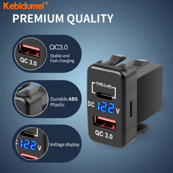Kebidumei พอร์ตที่ชาร์จแบตในรถ12-24V PD + QC3.0Dual USB พอร์ต33x2 3/40X22มม. ที่ชาร์จความเร็วสูง ...
