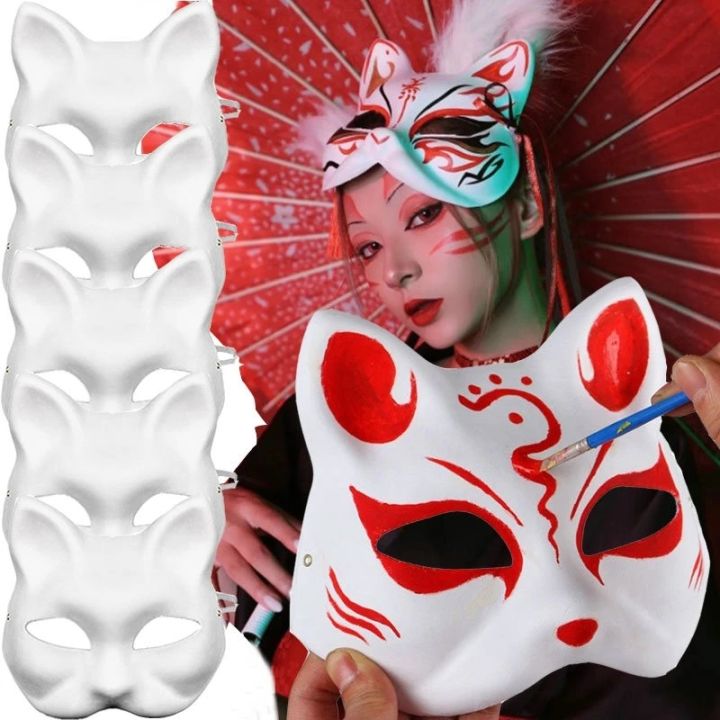 5Pcs DIY White Blank Paintable Cat Mask Lightweight Durable Halloween ...