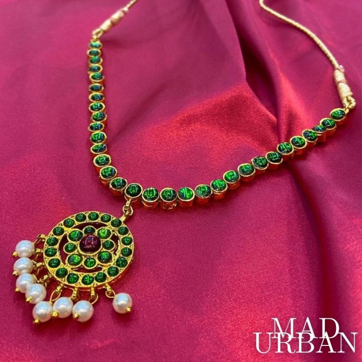 FREE GIFT Green Stone Kemp Quality Kembu Choker Necklace Indian Arakku Stone Bharatham Sets Mad Urban Lazada Lazada