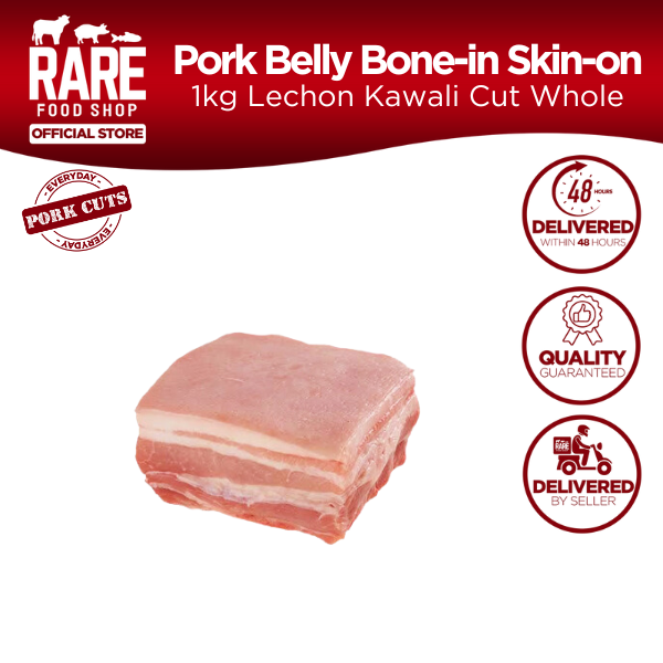 Rare Food Shop Pork Belly Bone-in Skin-on 1kg Lechon Kawali Cut Whole ...