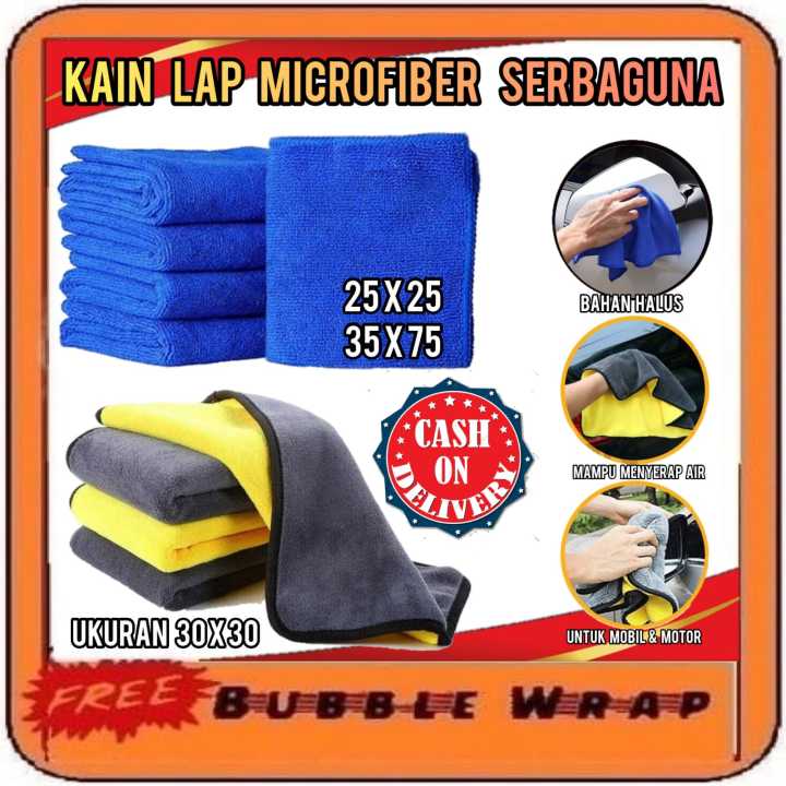 KAIN LAP MICROFIBER MOTOR MOBIL UKURAN 25X25 30X30 35X75 LAP SERBAGUNA ...