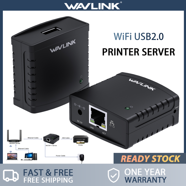 Wavlink USB2.0 Network Print Server, LAN Print Share Server for USB Printers, LPR Print Protocol ...